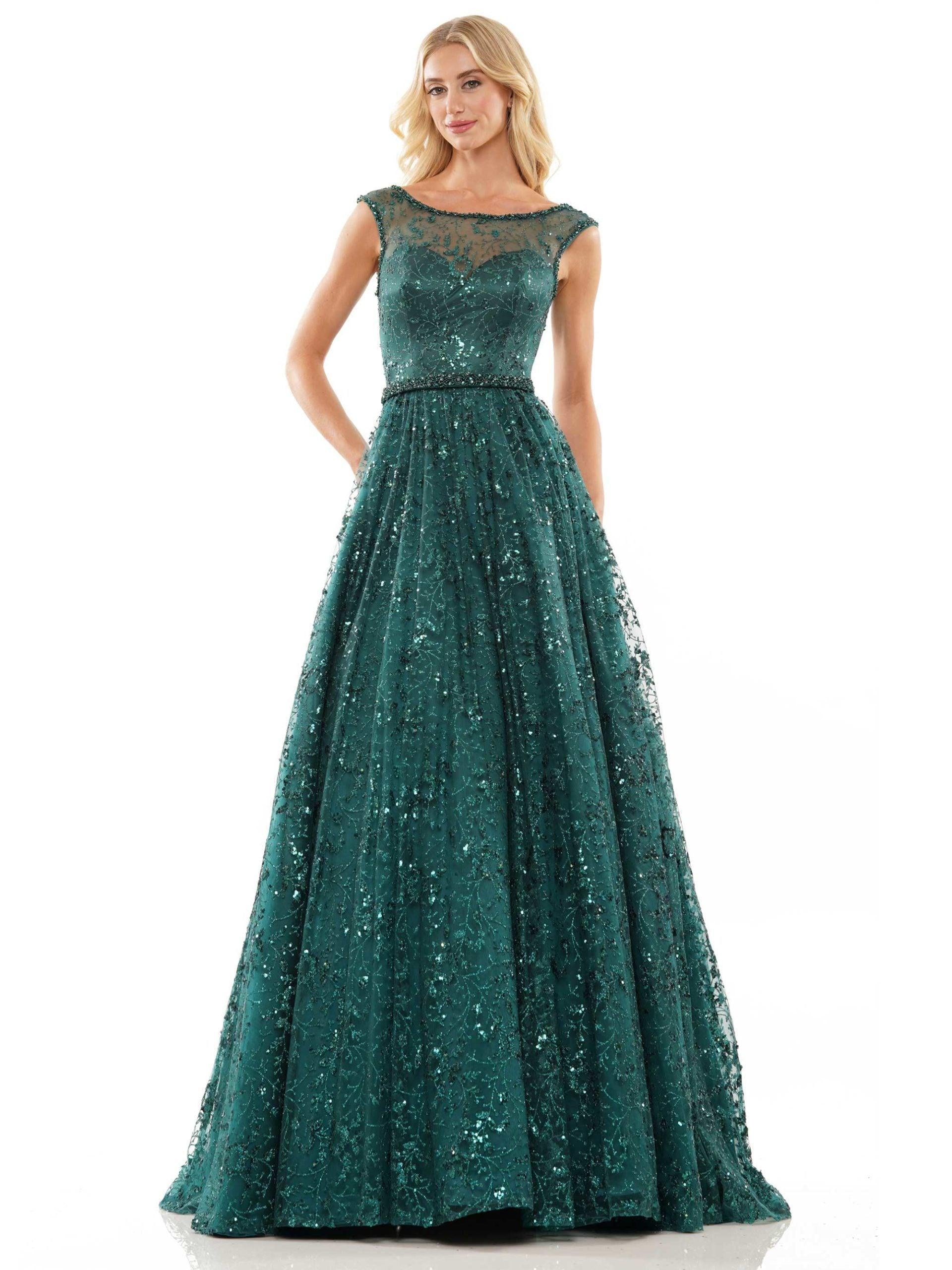 Deep Green Colors 2980 Colors Long Cap Sleeve Evening Dress - Formal ...