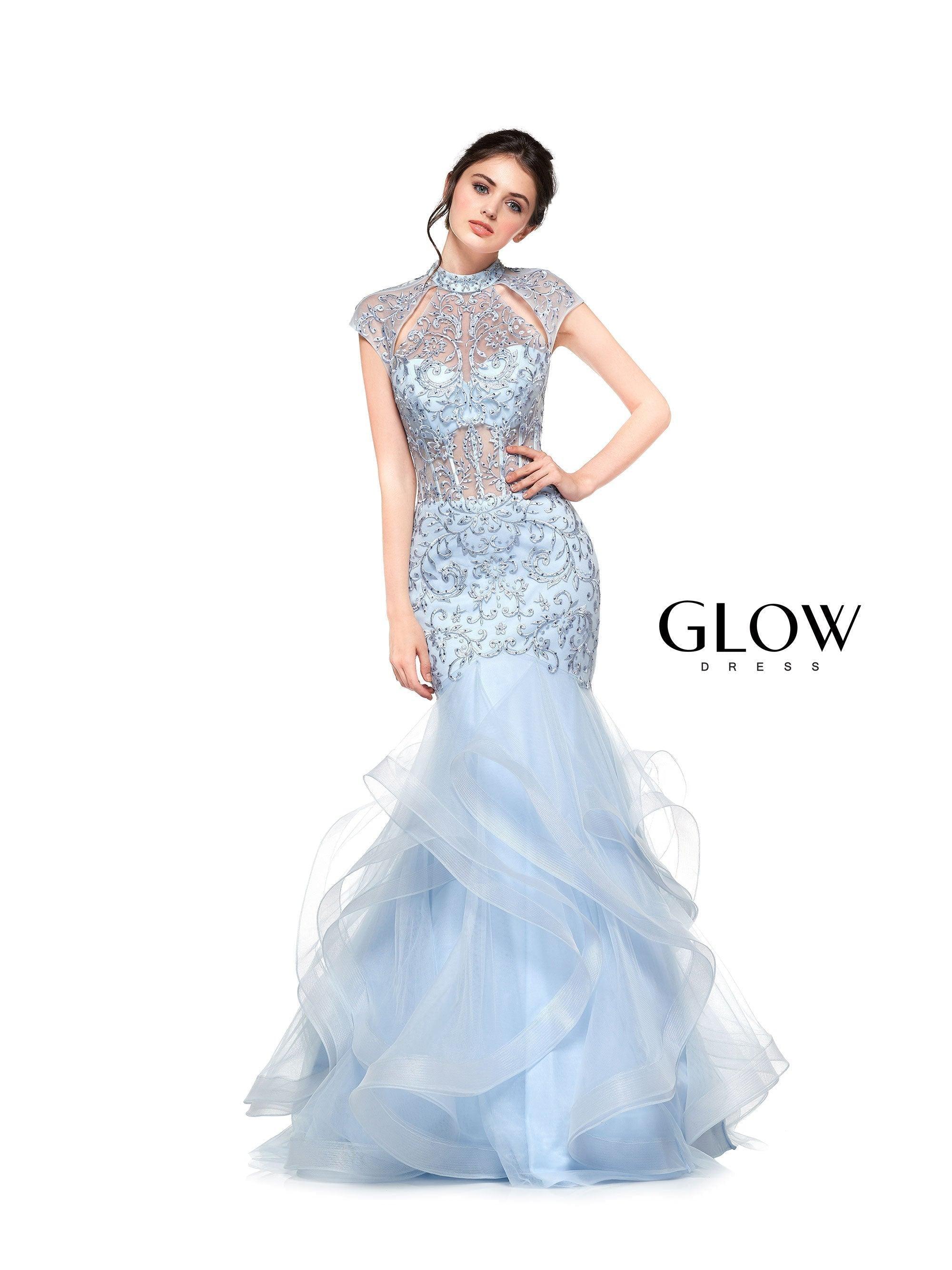 Light Blue Colors G842 Colors Long Cap Sleeve Formal Mermaid Prom Gown ...