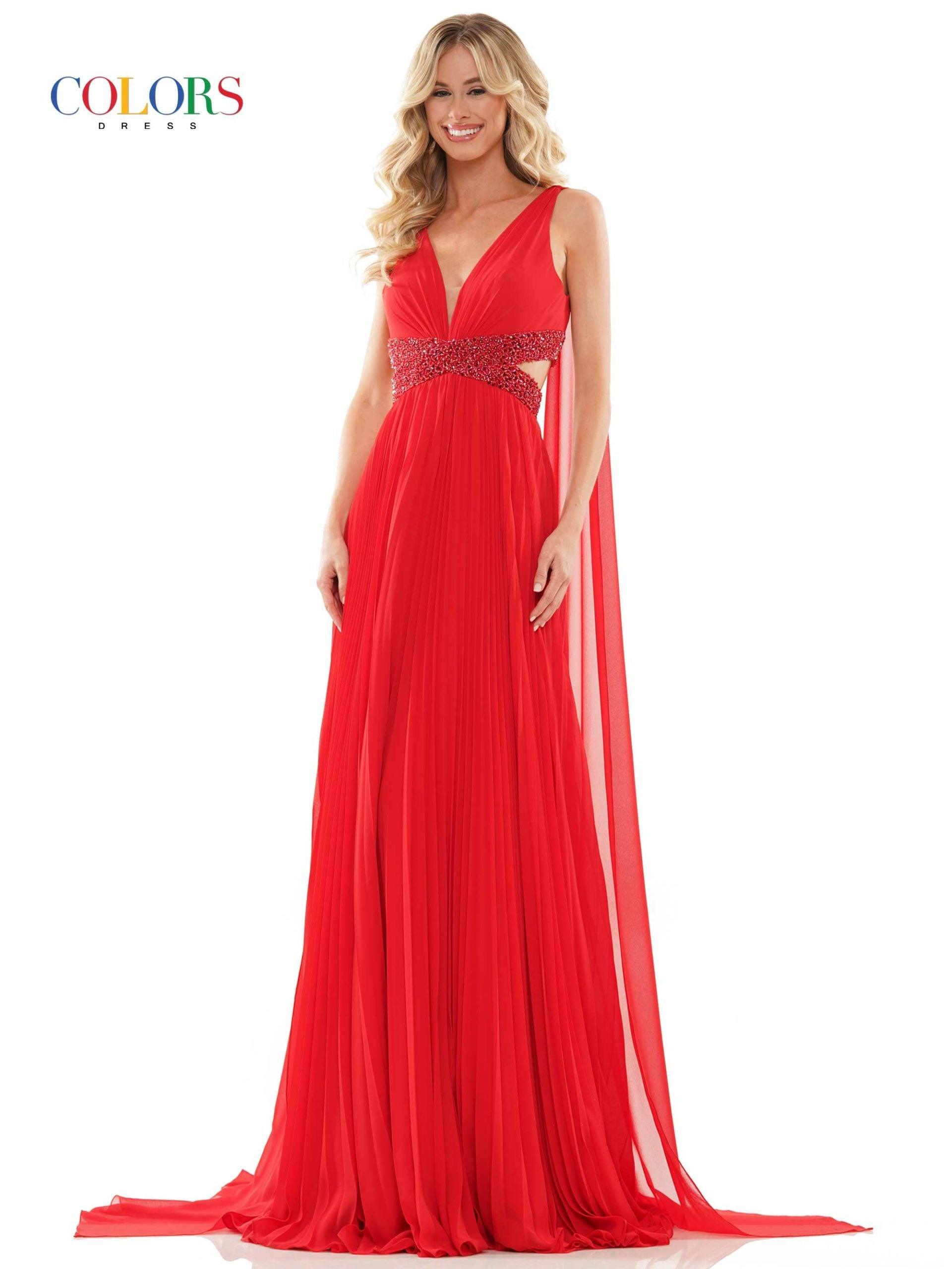 Red Colors 2895 Colors Long Sleeveless Evening Dress - Formal Dresses