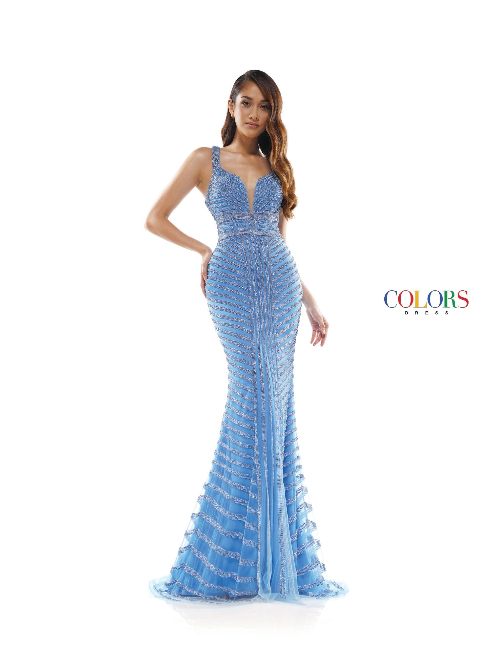 Ocean Blue Colors 2337 Colors Long Sleeveless Formal Fitted Prom Gown ...