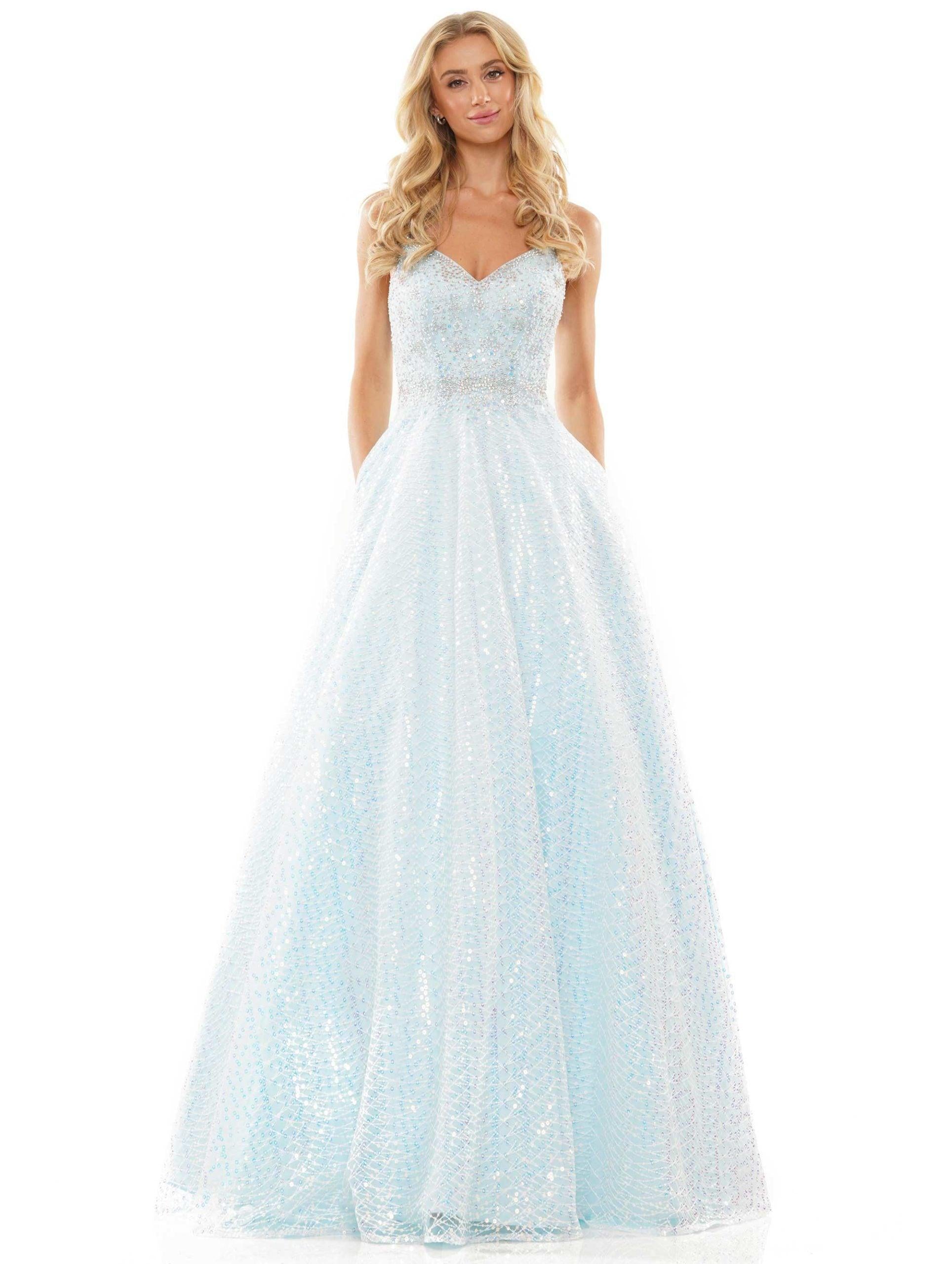 Light Blue Colors 2915 Colors Spaghetti Strap Long Prom Dress for $459. ...