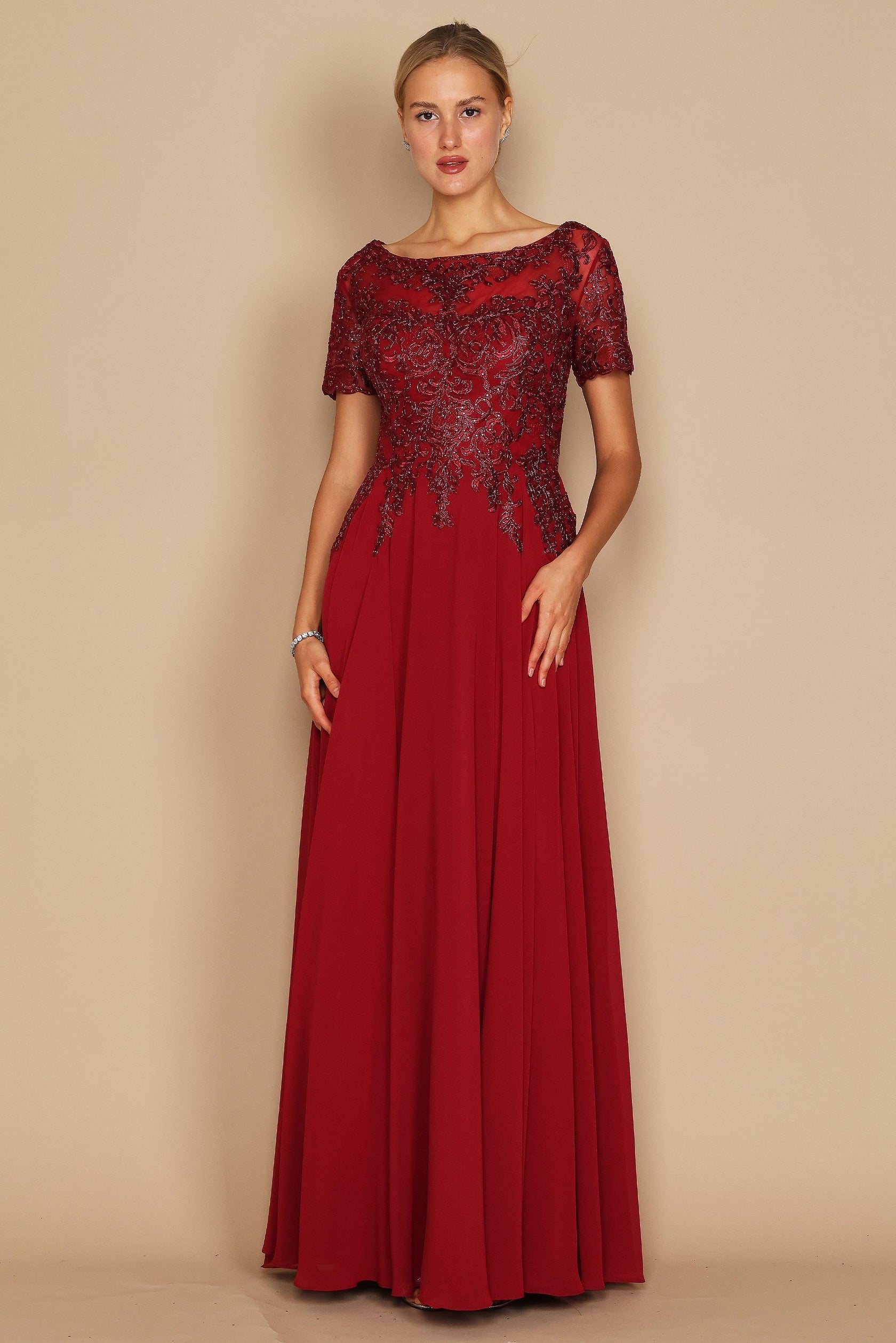 Burgundy Dylan & Davids Short Sleeve Mother of the Bride Formal Dress ...