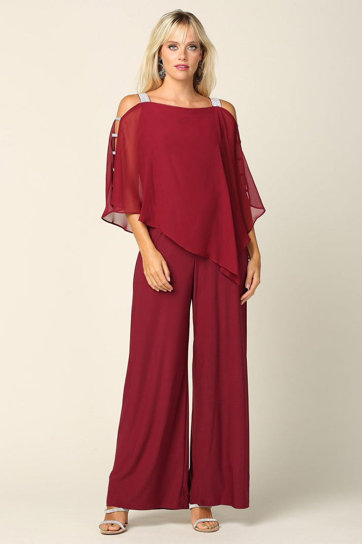 Navy Formal Chiffon Cape Overlay Jumpsuit for $135.99 – The Dress Outlet