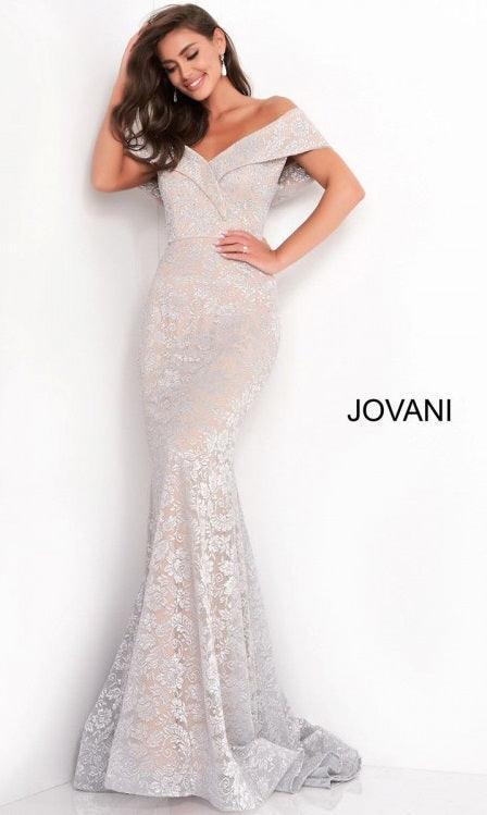 Silver Jovani 02905 Off Shoulder Long Formal Mermaid Dress for $448.99 – The Dress Outlet