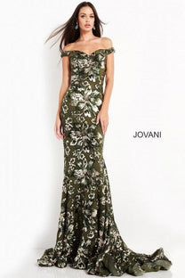 Black/Gunmetal Jovani 63516 Prom Long Off the Shoulder Formal Gown for $700.0 – The Dress Outlet