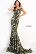 Black/Gunmetal Jovani 63516 Prom Long Off the Shoulder Formal Gown for $700.0 – The Dress Outlet