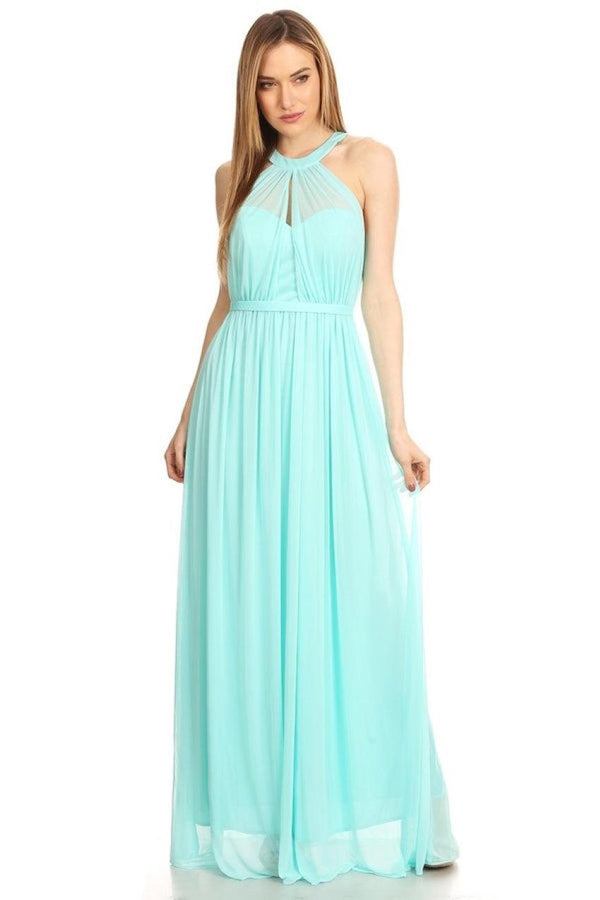 Mint Long Halter Bridesmaid Chiffon Dress for $78.99 – The Dress Outlet