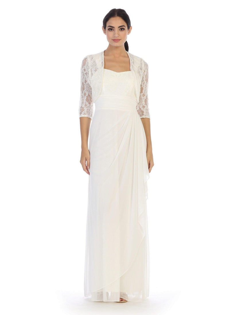 Champagne Long Mother of the Bride Lace Chiffon Jacket Dress for $135. ...
