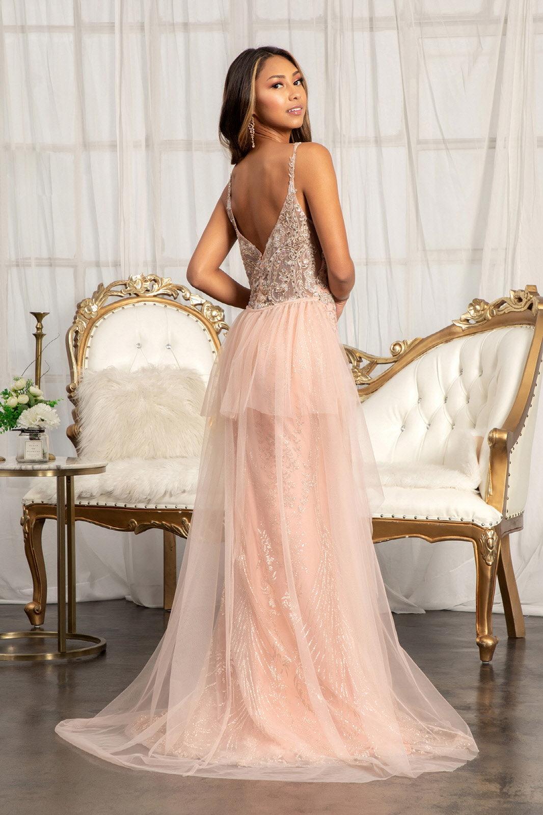 Champagne Long Spaghetti Strap Mesh Mermaid Prom Dress for $89.99 – The ...