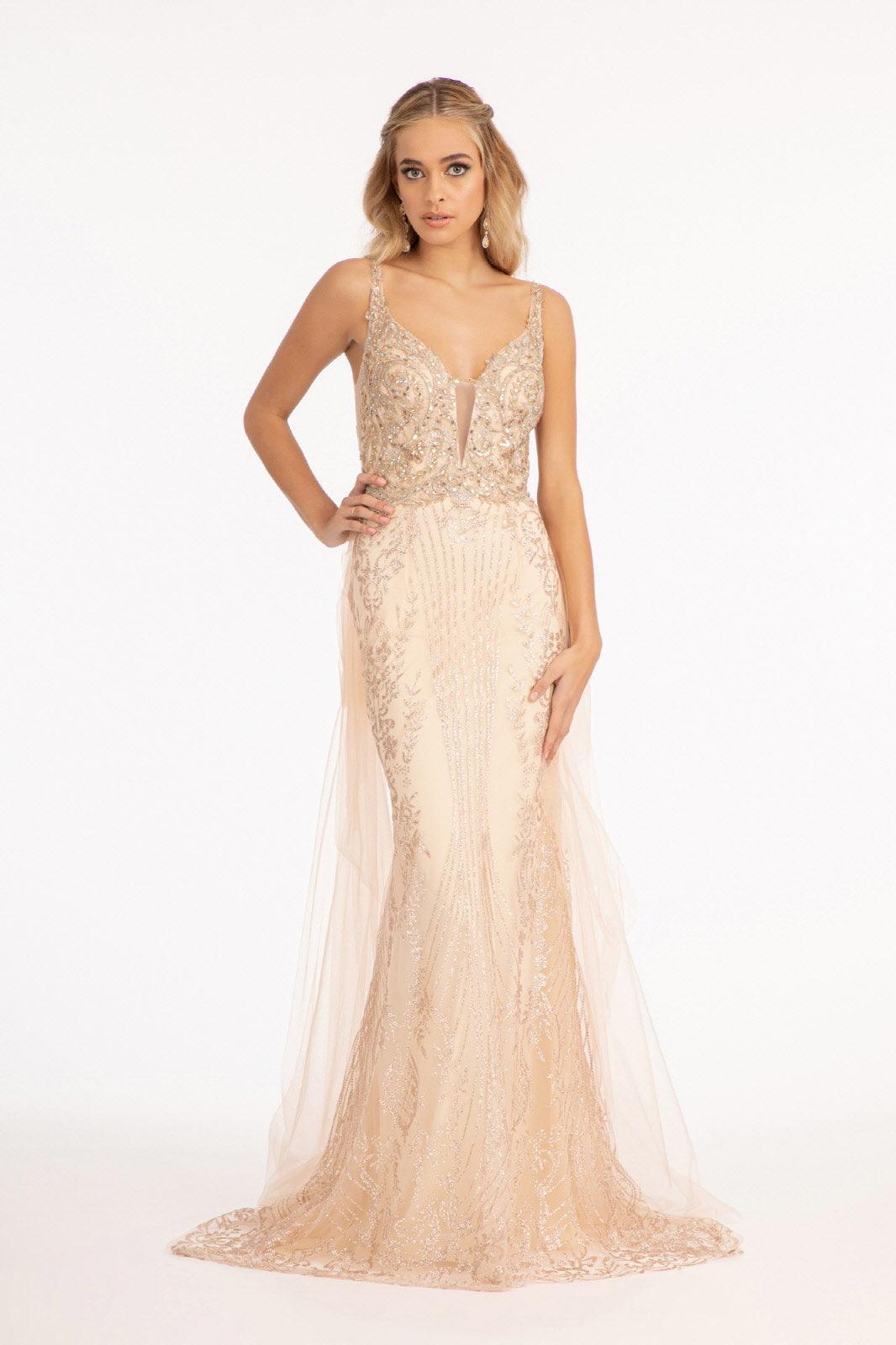 Champagne Long Spaghetti Strap Mesh Mermaid Prom Dress for $89.99 – The ...