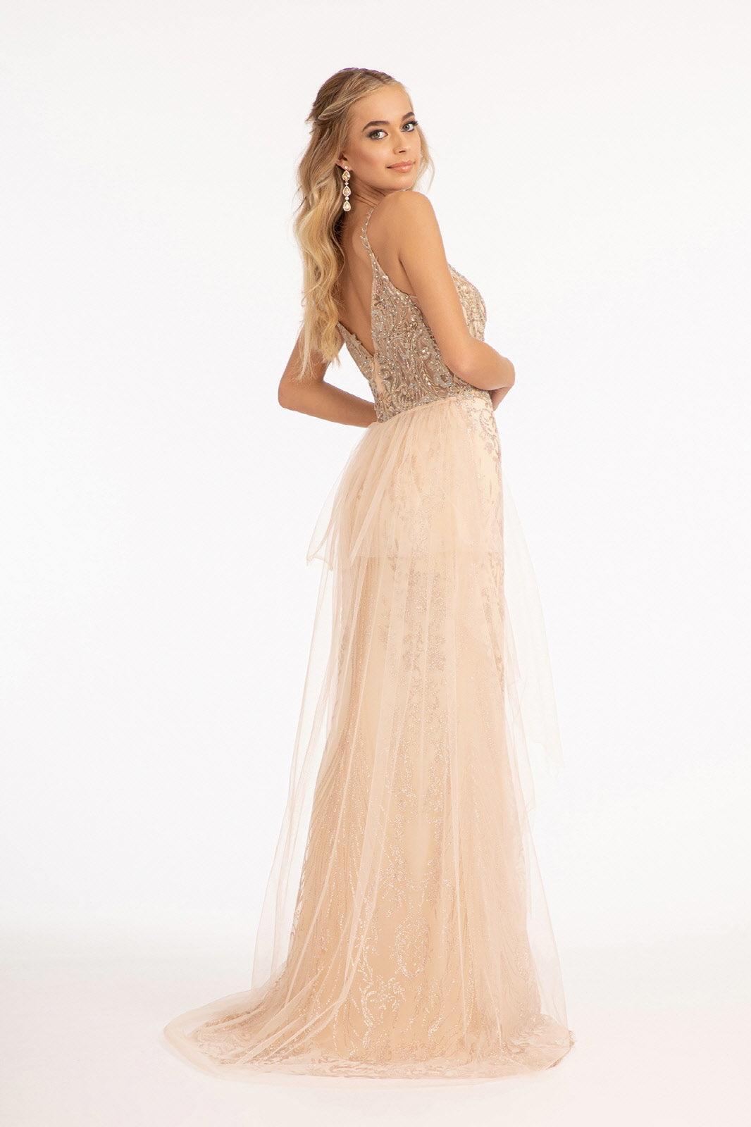 Champagne Long Spaghetti Strap Mesh Mermaid Prom Dress for $89.99 – The ...
