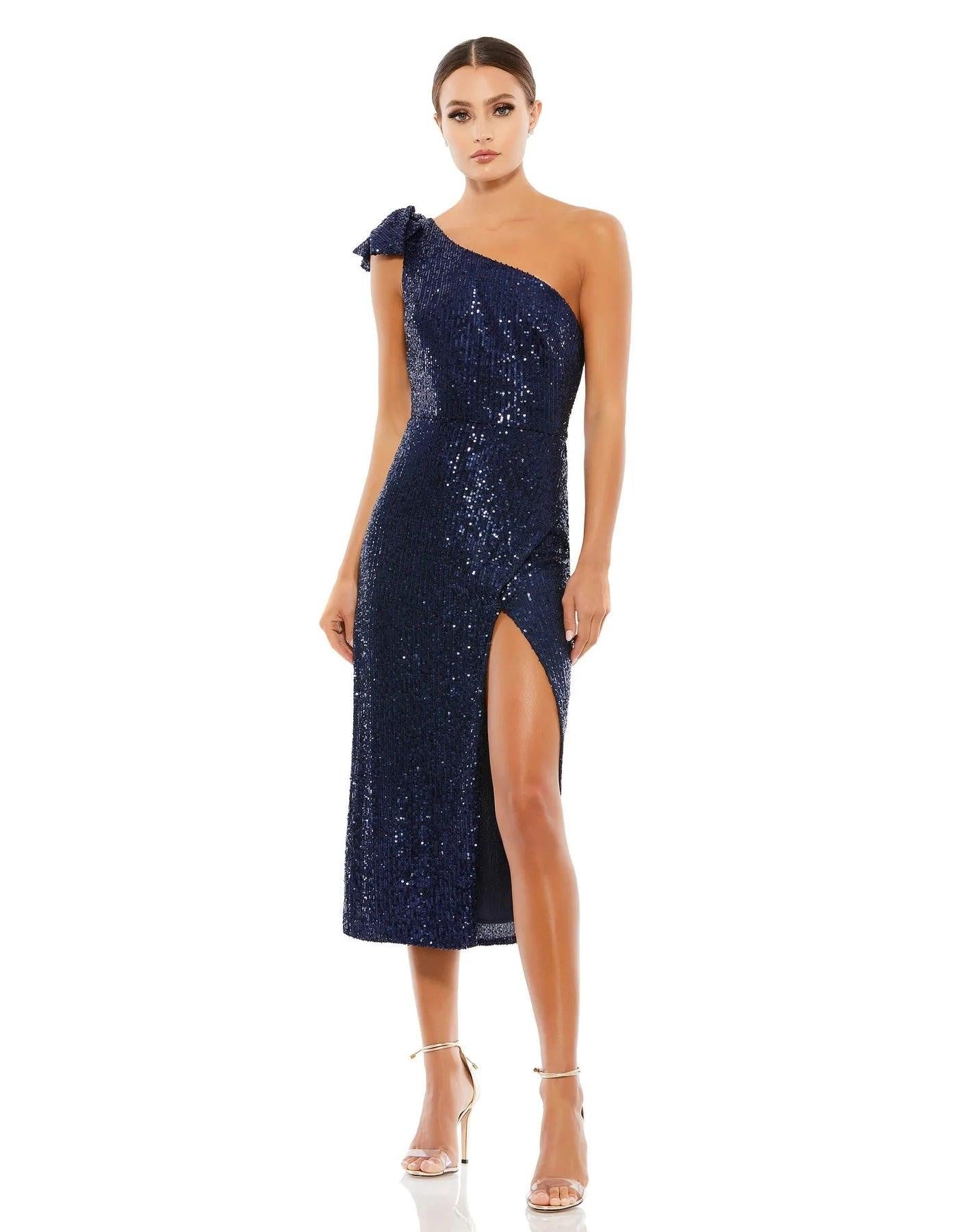 Midnight Mac Duggal 26689 One Shoulder Midi Dress for $358.0 – The ...