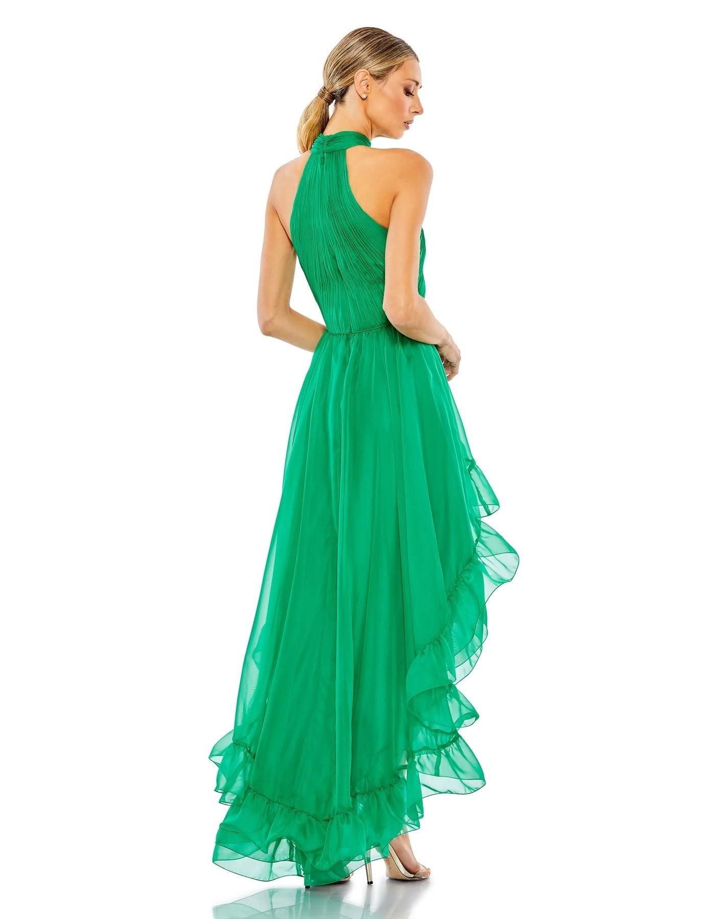 Tangerine Mac Duggal 55807 Prom High Low Pleated Halter Gown For 398 0