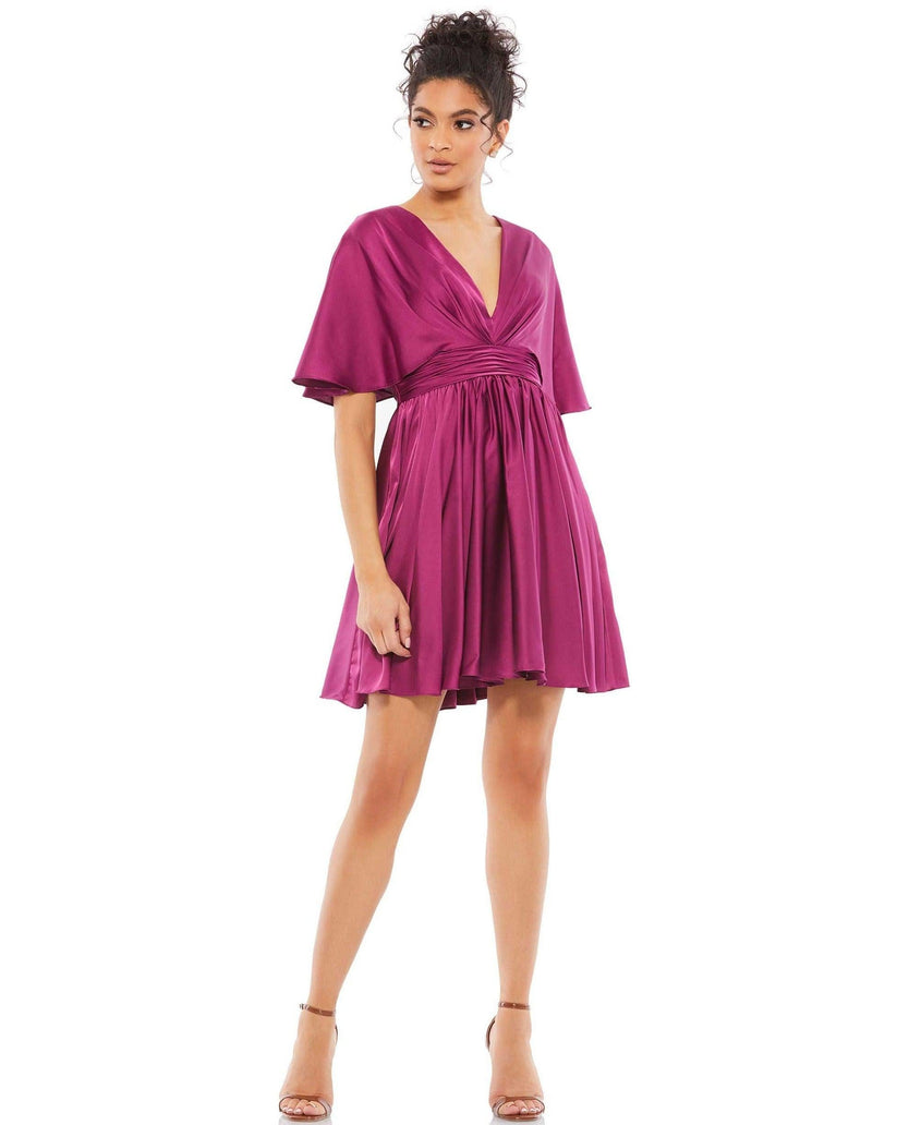 Berry Mac Duggal 26605 Short Cape Sleeve Satin Dress for $198.0 – The ...