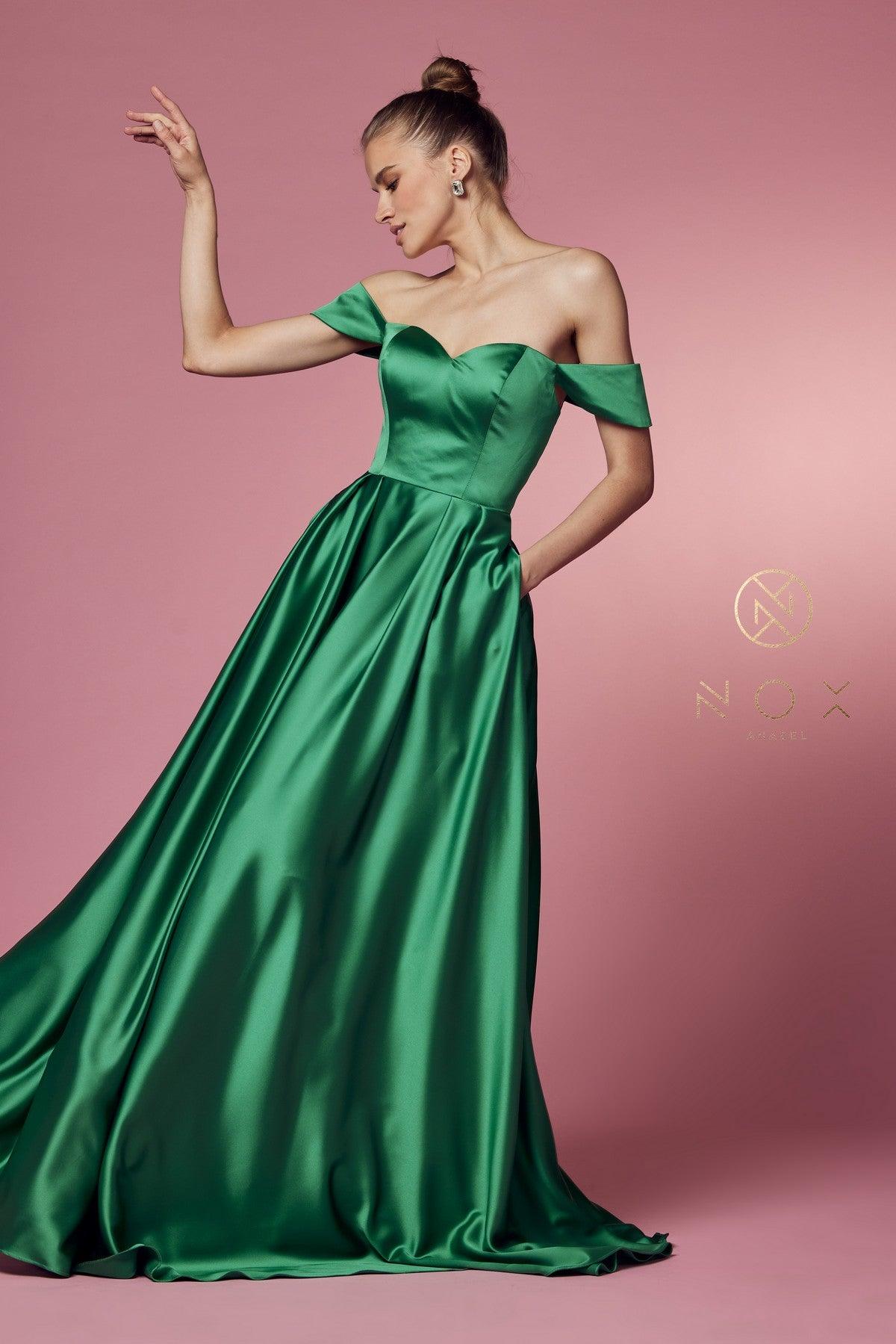 Emerald Green Off Shoulder Long A-Line Long Prom Dress for $181.99 ...