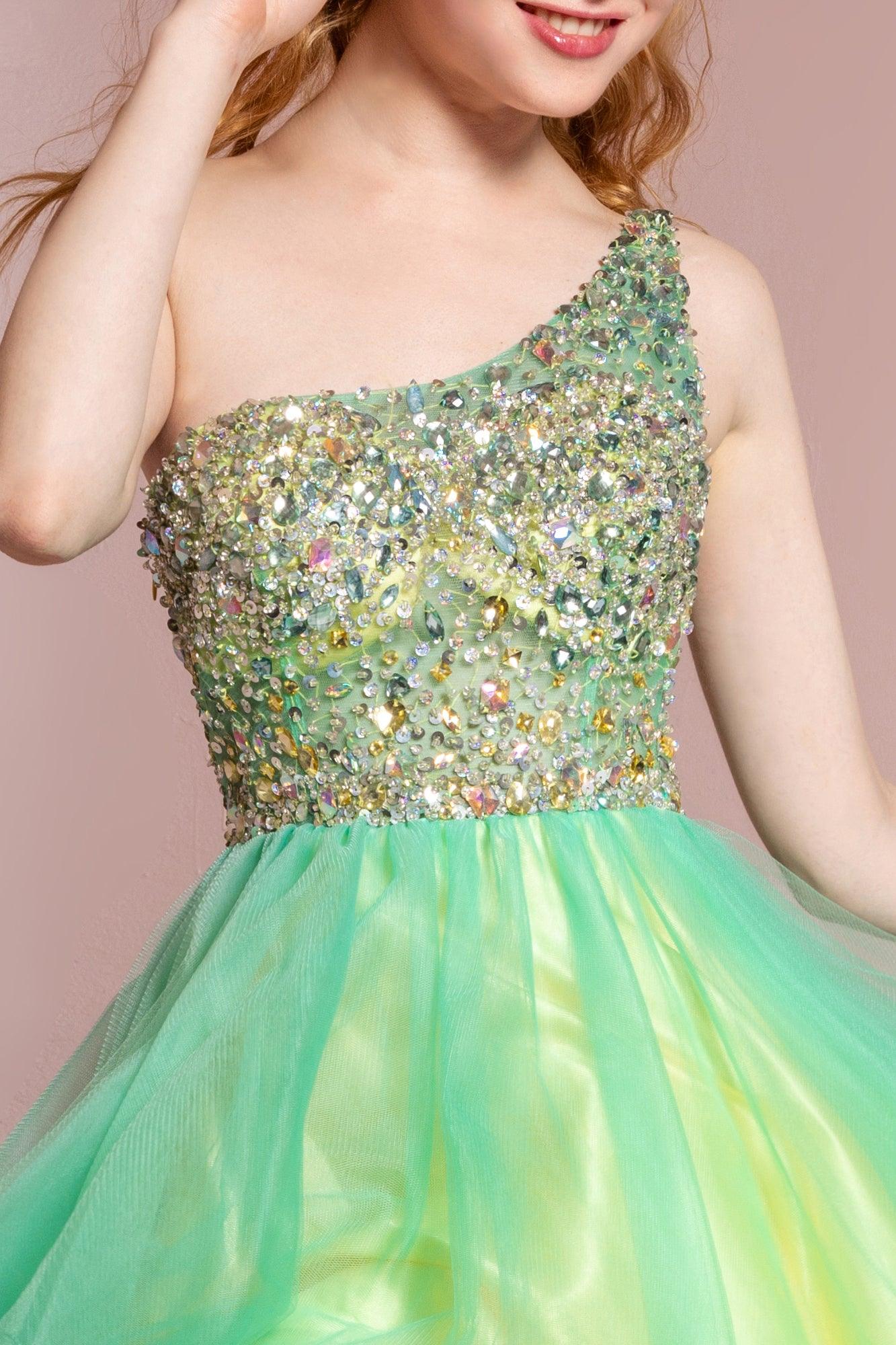 Fuchsia/Yellow One Shoulder Homecoming Short Prom Dress │ The Dress ...