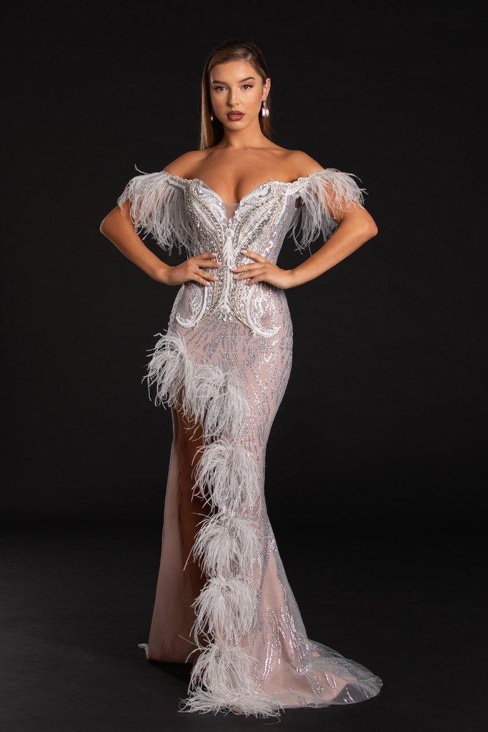 Rose Gold Portia And Scarlett 21127 Long Feathered Prom Dress For 889