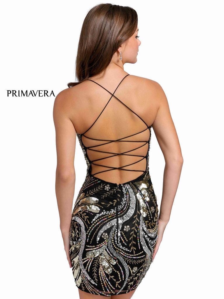 Black Multi Primavera Couture Prom Short Sexy Fitted Dress 3848 For