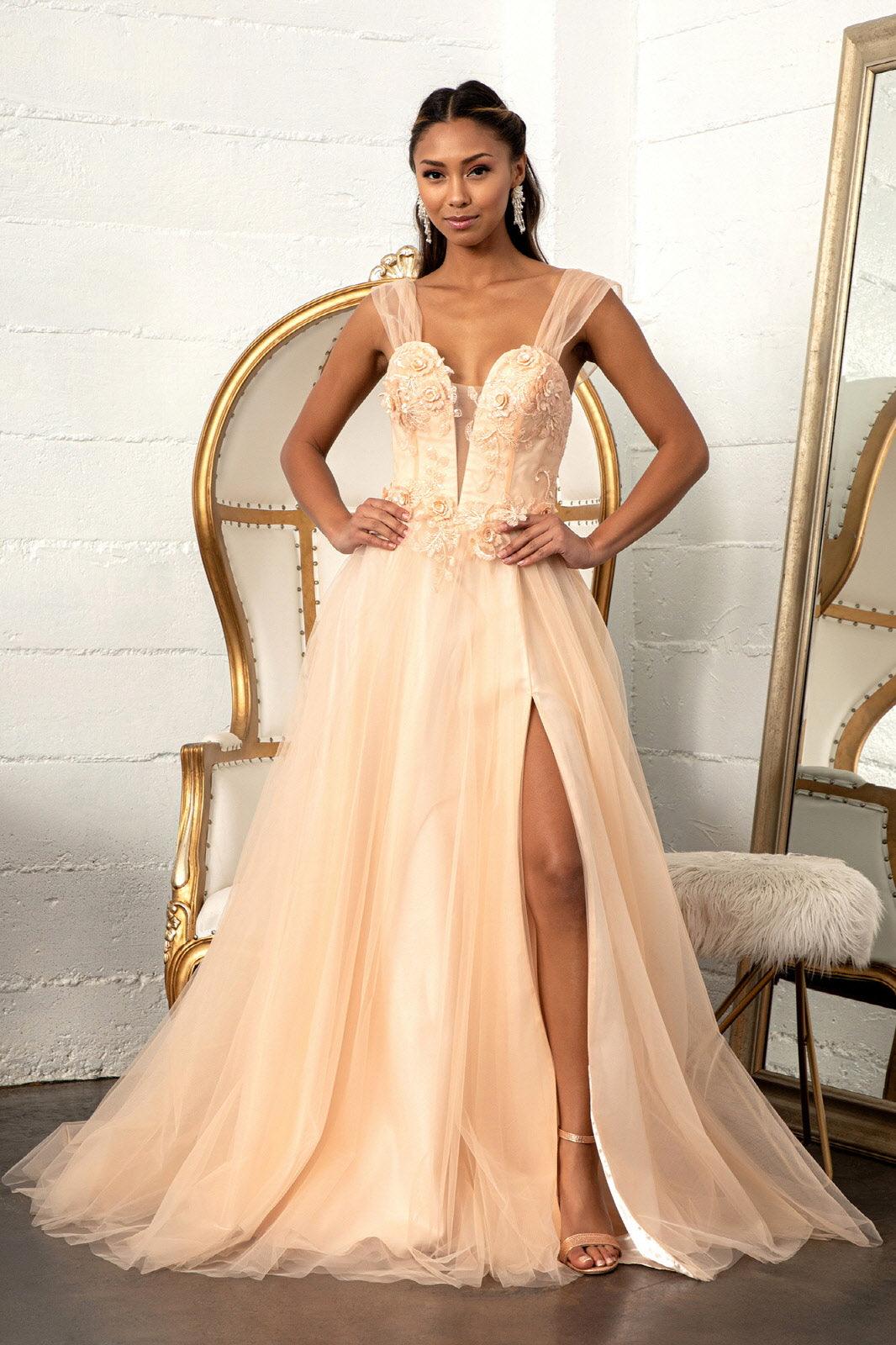 Champagne Prom Long Formal Mesh Evening Dress for $273.99 – The Dress ...
