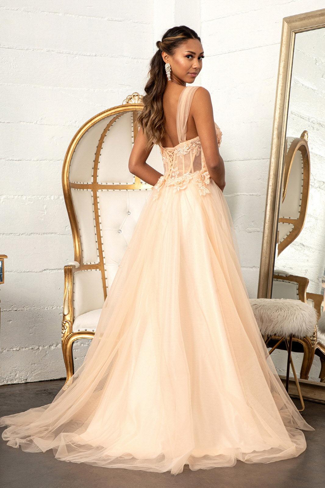 Champagne Prom Long Formal Mesh Evening Dress for $273.99 – The Dress ...