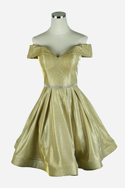 Gold Prom Short Metallic Off Shoulder Homecoming Dress for $121.99 ...