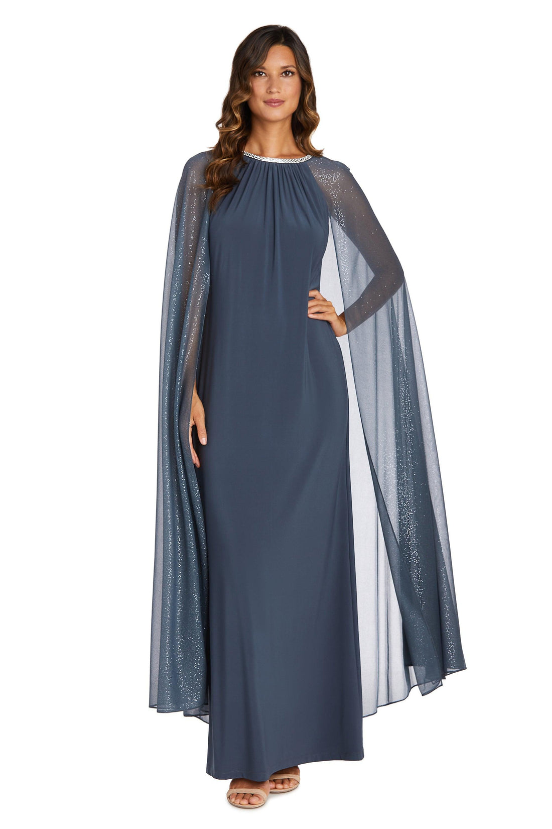 Charcoal R&M Richards 2662P Long Formal Petite Cape Dress for $75.99 ...