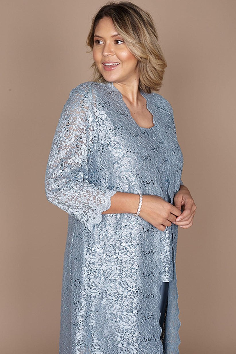 Navy R&M Richards 1993P Metallic Lace Petite Pant Suit for $110.99 – The Dress Outlet