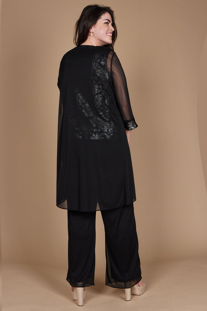 Black/Silver R&M Richards 7676W Plus Size Formal Duster Pant Set for ...