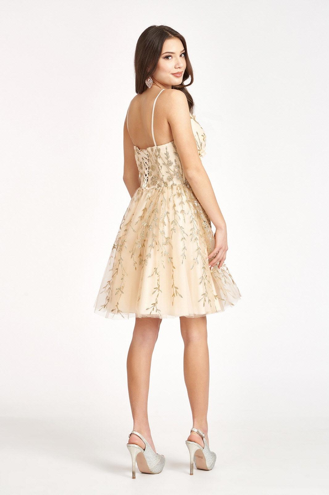 Rose Gold Short Spaghetti Strap Glitter Mesh Cocktail Dress for $158.99 ...