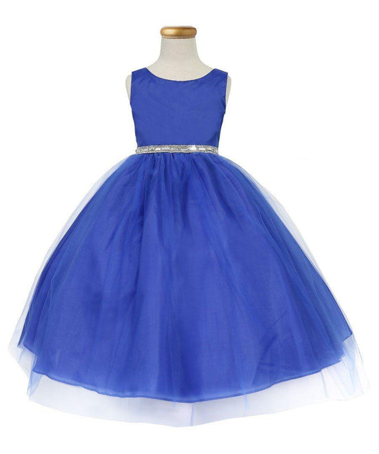Royal Blue Sleeveless Beaded Waistline Flower Girl Dress | The Dress ...