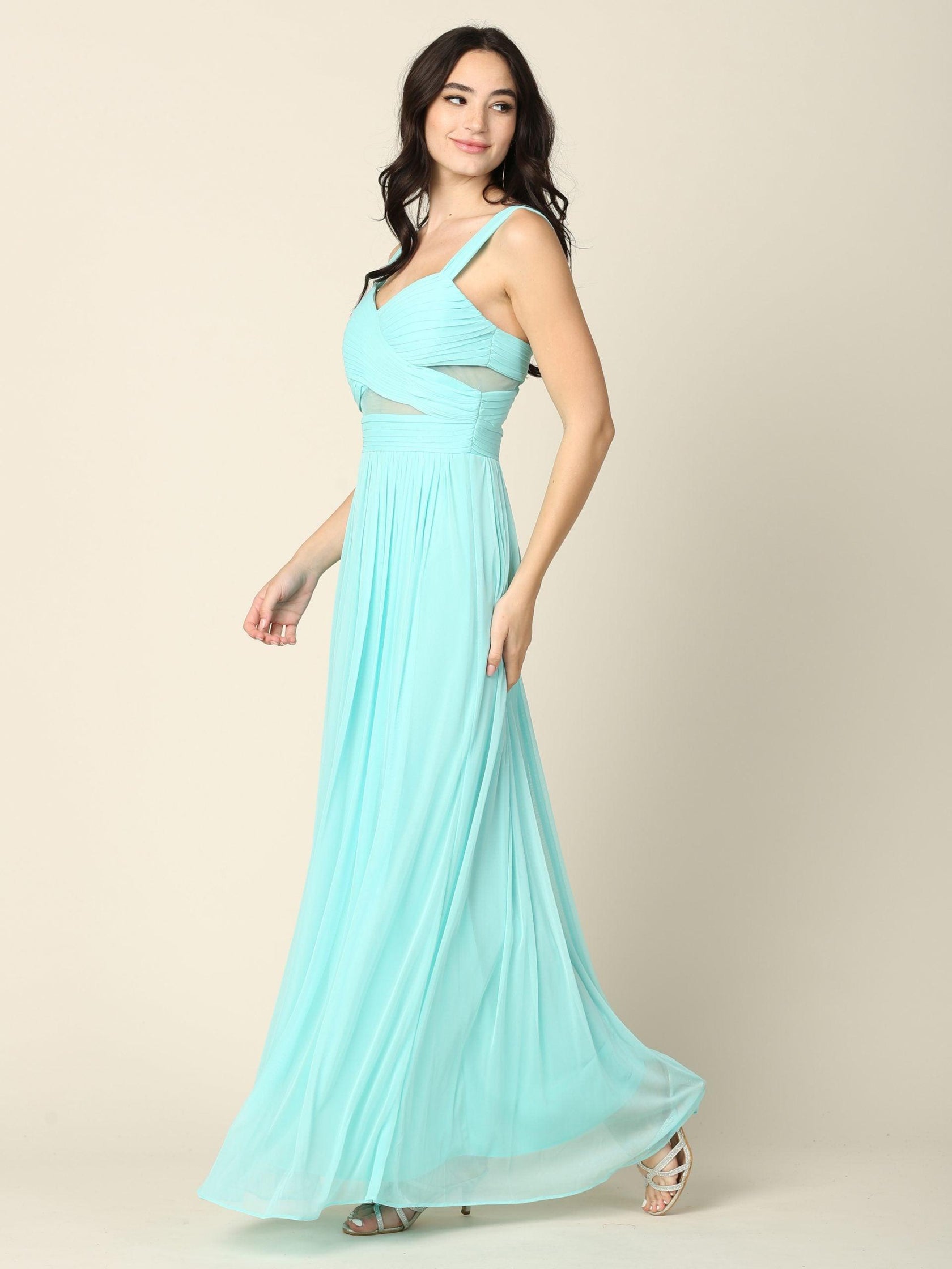 Dusty Blue Sleeveless Long Bridesmaid Mesh Dress for $78.99 – The Dress ...