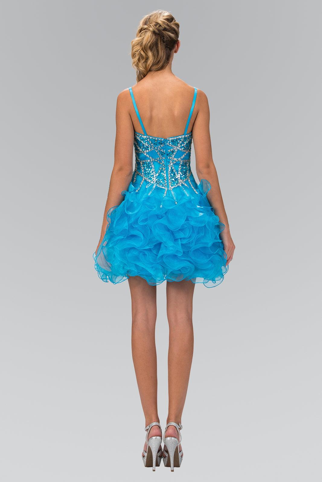 Turquoise Spaghetti Strap Short Cocktail Dress - Homecoming Dresses