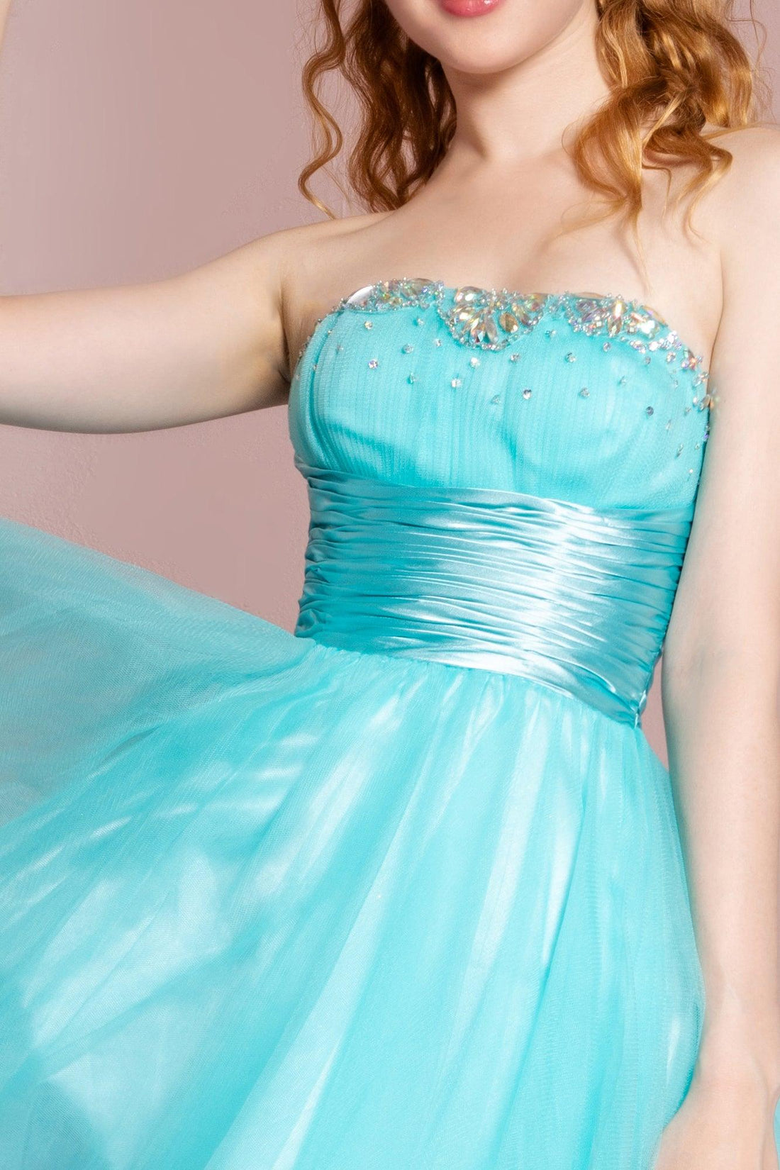 Coral Strapless Beaded Tulle Short Prom Dress for $98.99 – The Dress Outlet