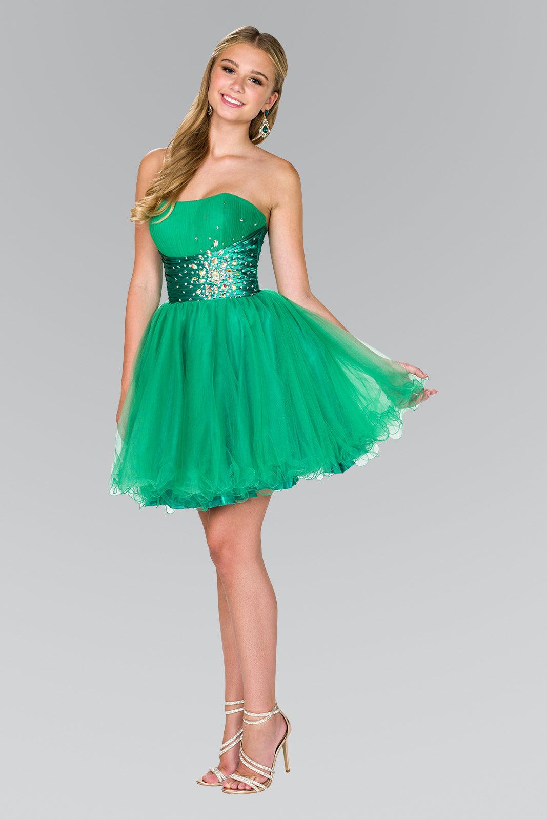 Green Strapless Short Tulle Prom Dress │ The Dress Outlet for $89.99