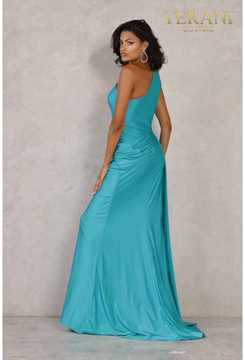 Emerald Terani Couture 2111p4031 One Shoulder Long Dress For 297 0