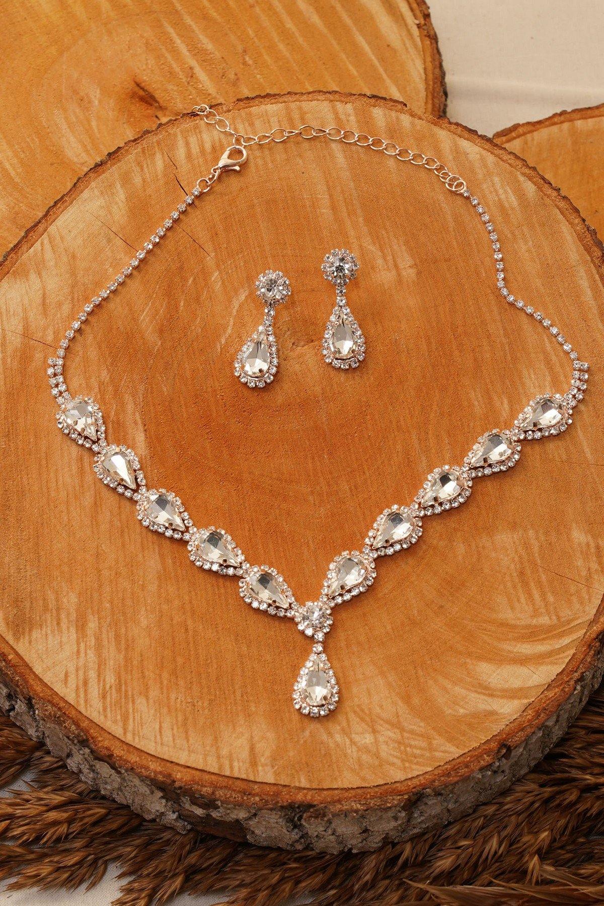 ROSEGOLD/ROYAL Wedding Rhinestone Necklace Set Bridal Jewelry for $18. ...